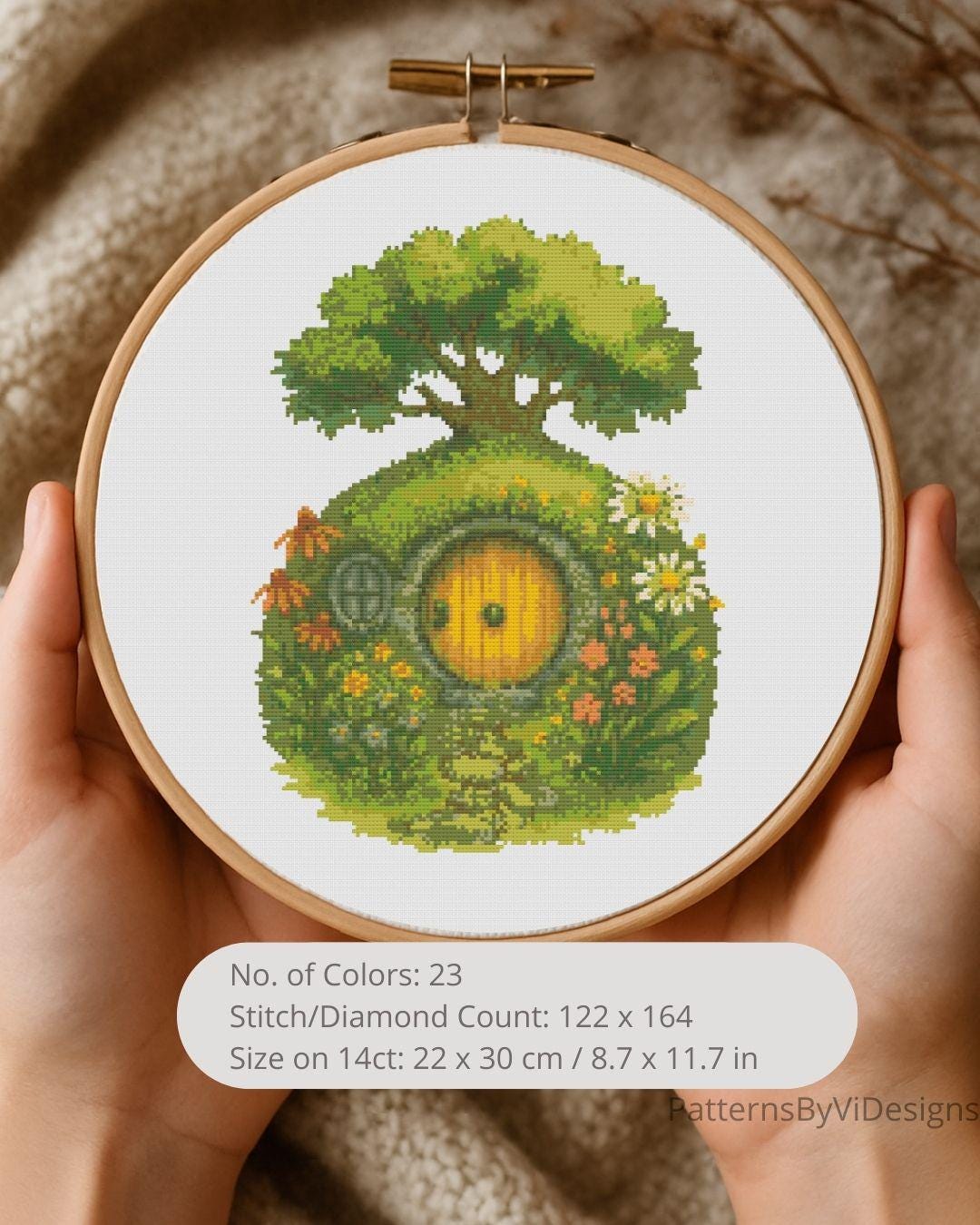 Hobbit Burrow Cross Stitch Pattern PDF - Small Embroidery, 23 Colors ...