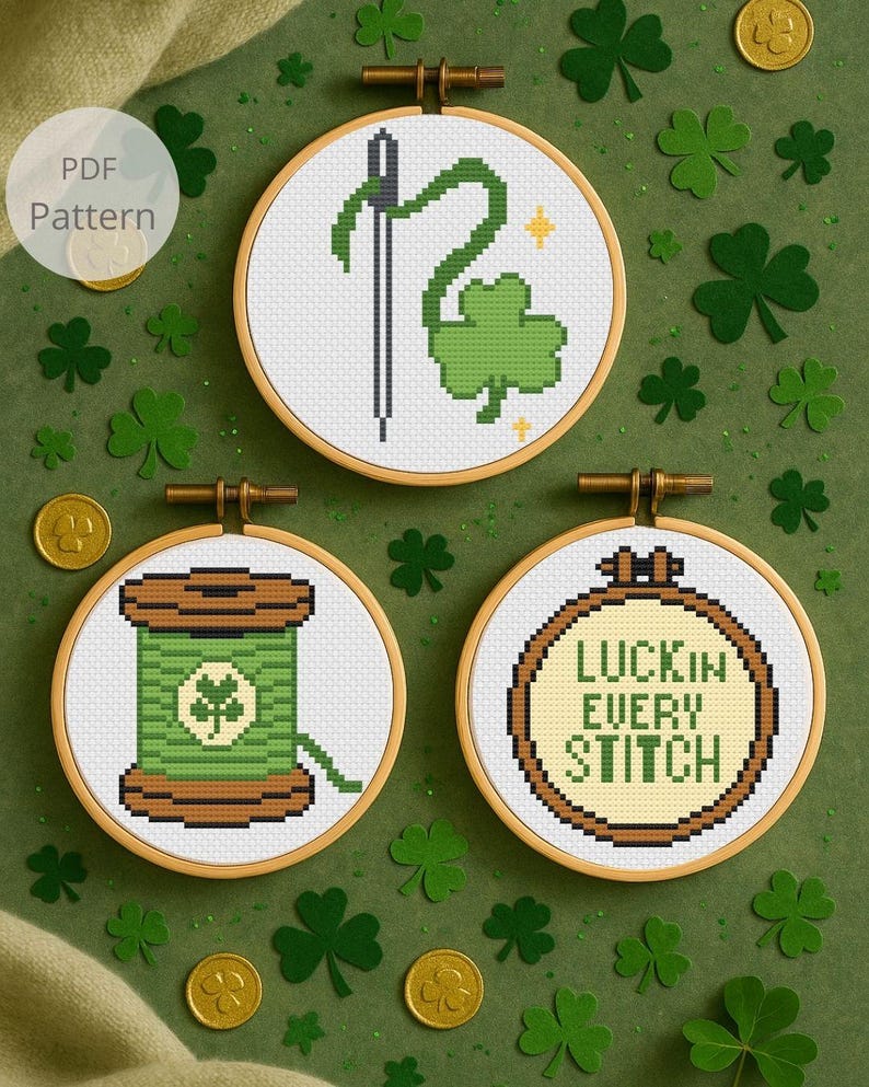 Mini Irish Stitching Cross Stitch Pattern Set - 3 Beginner Cross Stitch ...