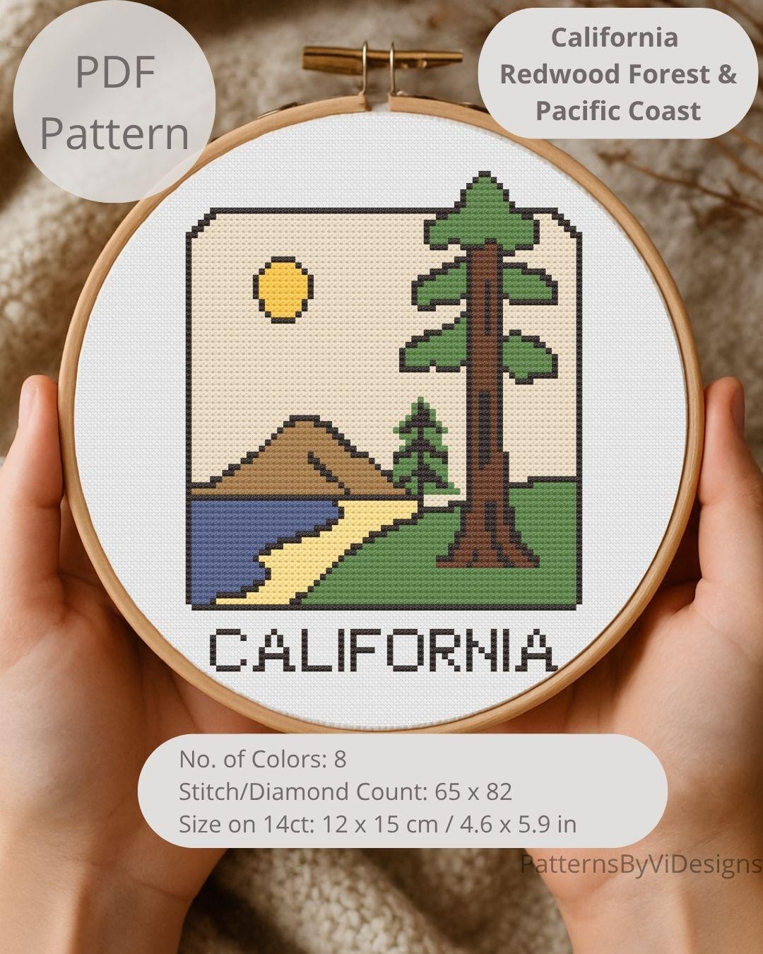 Mini California Redwood Forest & Pacific Coast Cross Stitch Pattern ...