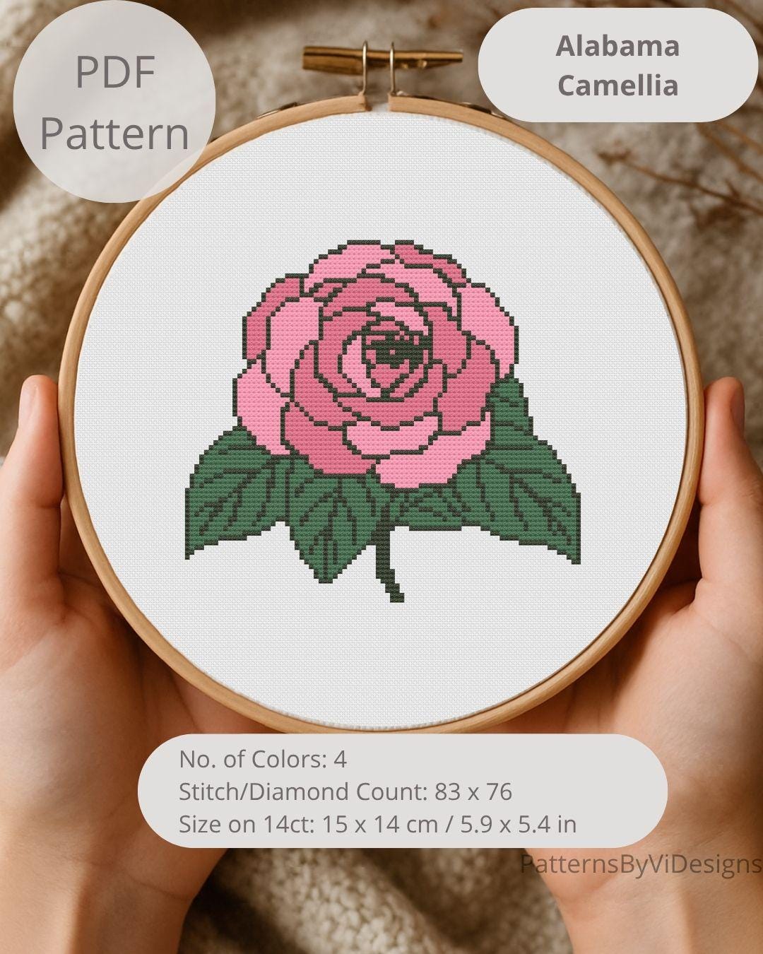 Alabama Camellia Cross Stitch Pattern - USA State Flowers - Easy Floral ...