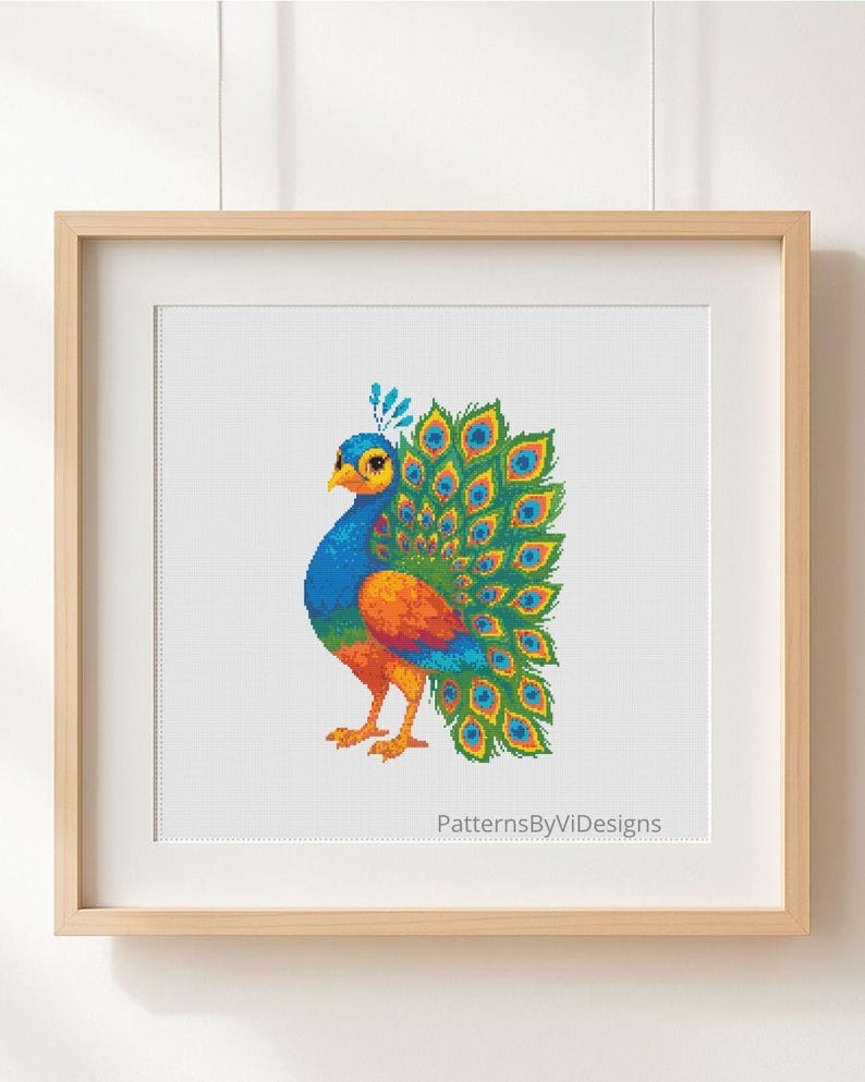 Colorful Peacock Cross Stitch Pattern PDF - Mini Embroidery, 18 Colors ...