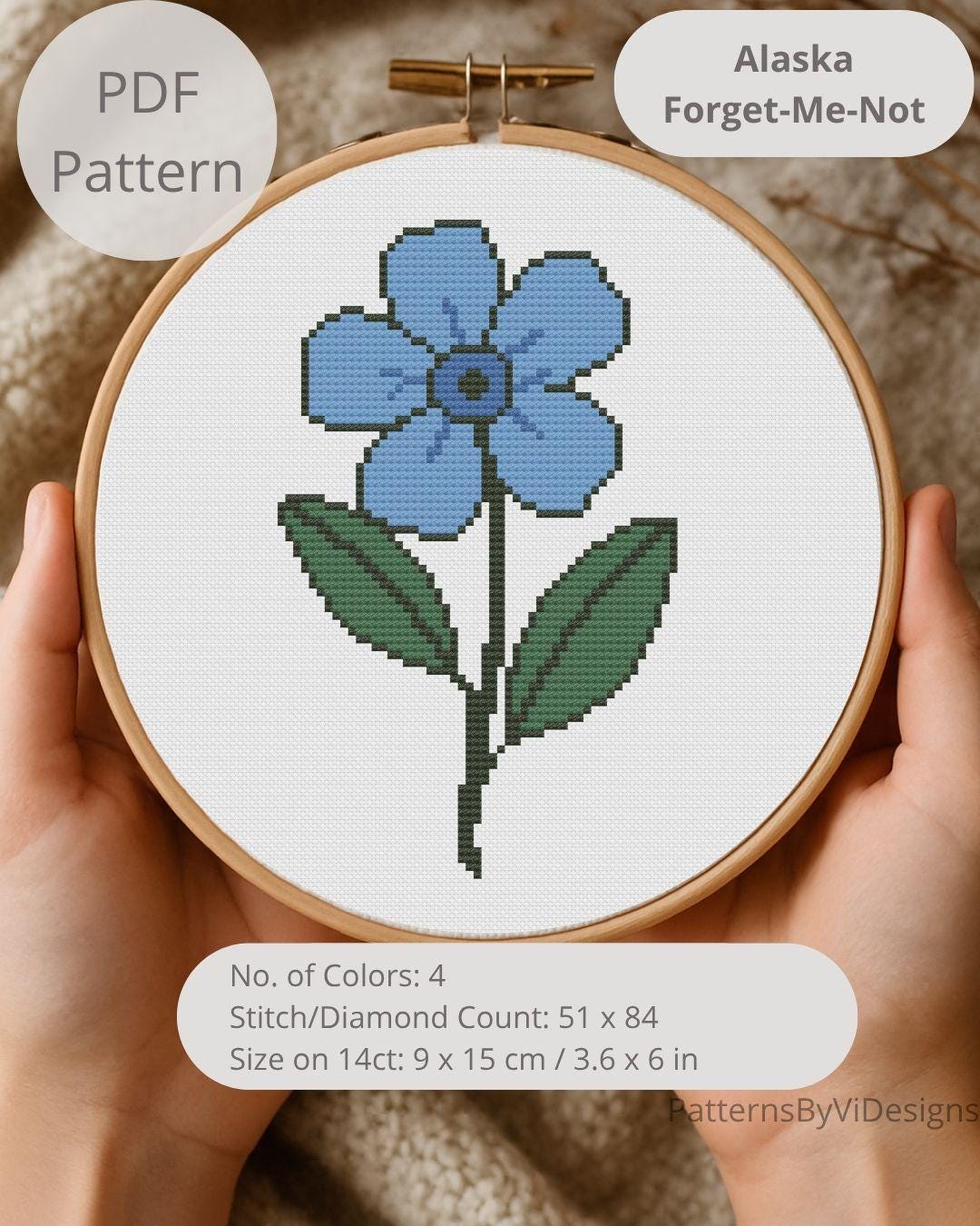 Mini Alaska Forget Me Not Cross Stitch Pattern - US State Flowers ...