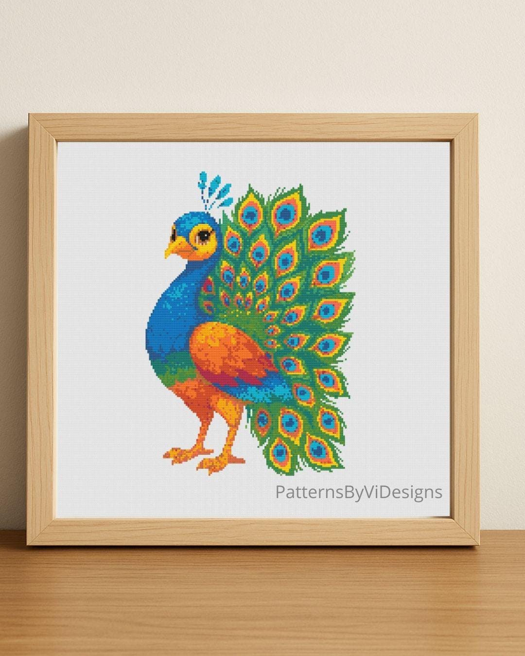 Colorful Peacock Cross Stitch Pattern PDF - Mini Embroidery, 18 Colors ...