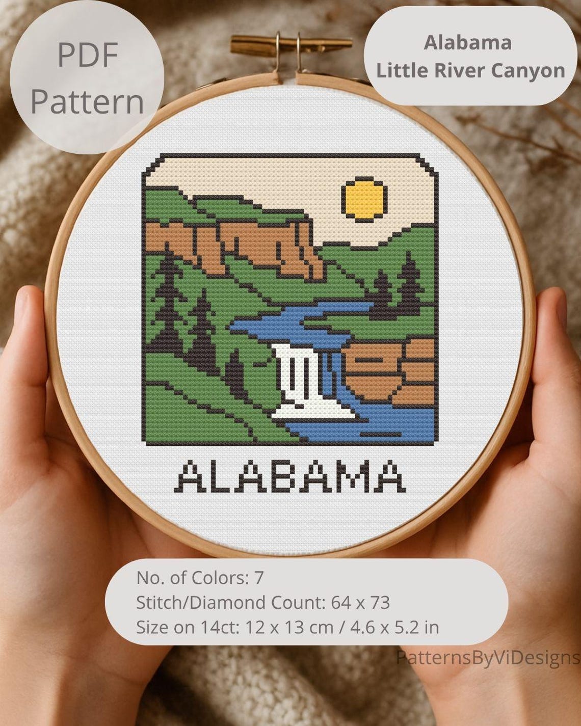 Mini Alabama Little River Canyon Cross Stitch Pattern - Minimal USA ...