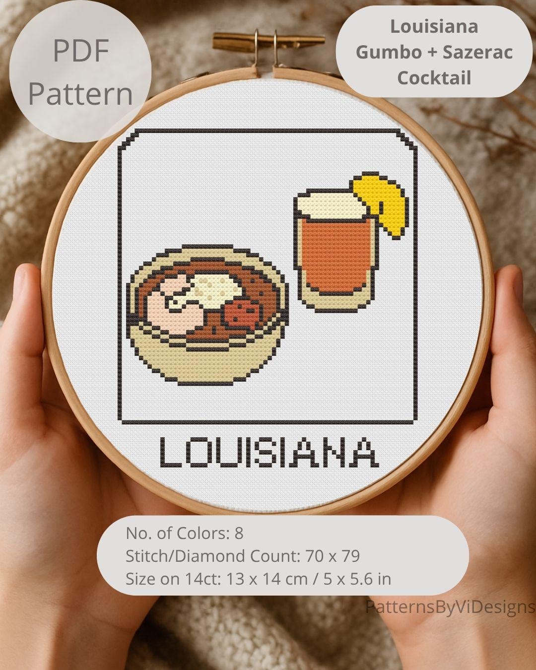 Louisiana Gumbo and Sazerac Cocktail Food Cross Stitch Pattern - USA ...