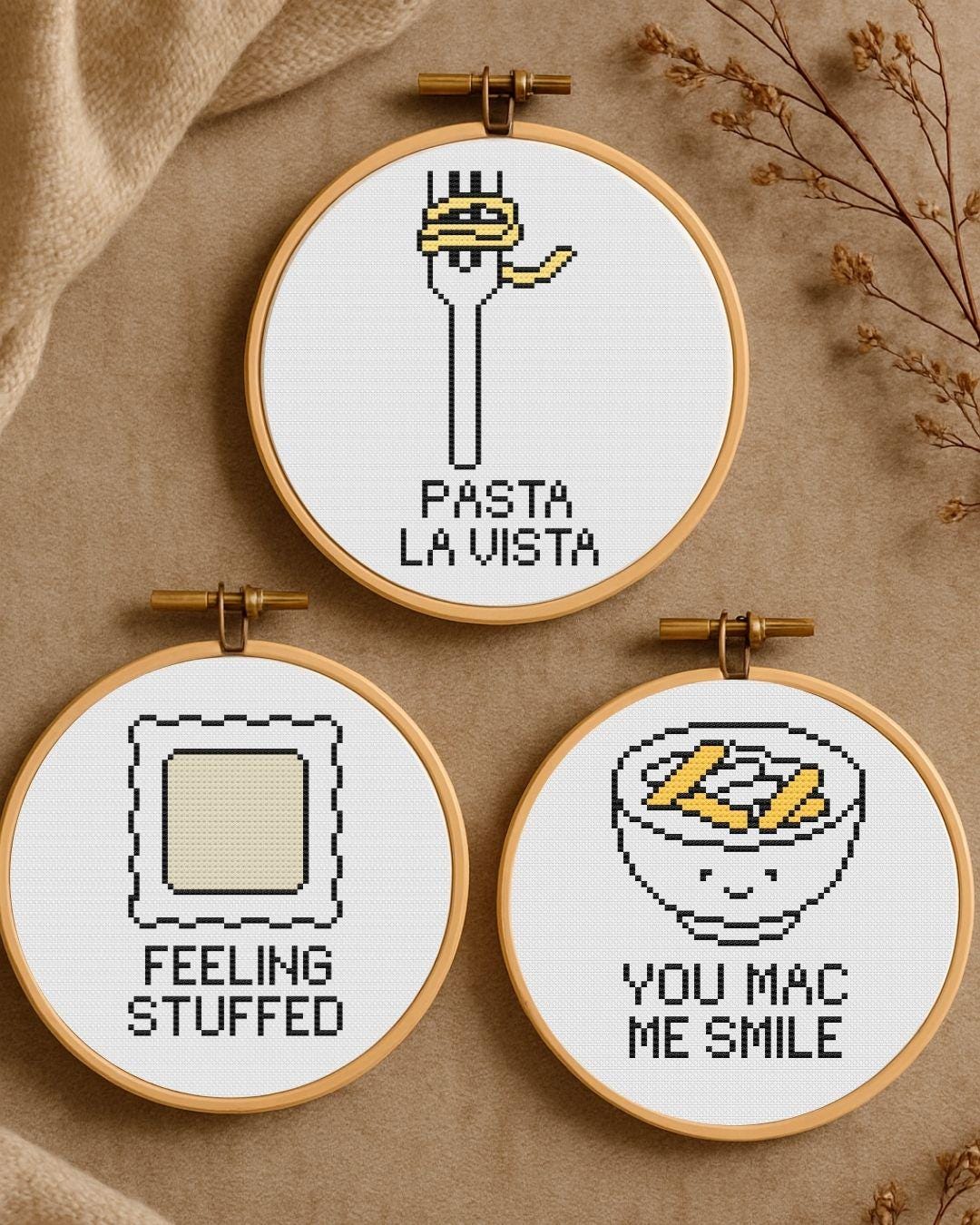 Spaghetti and Pasta Pun Cross Stitch Work Bundle - Funny Quote Patterns ...