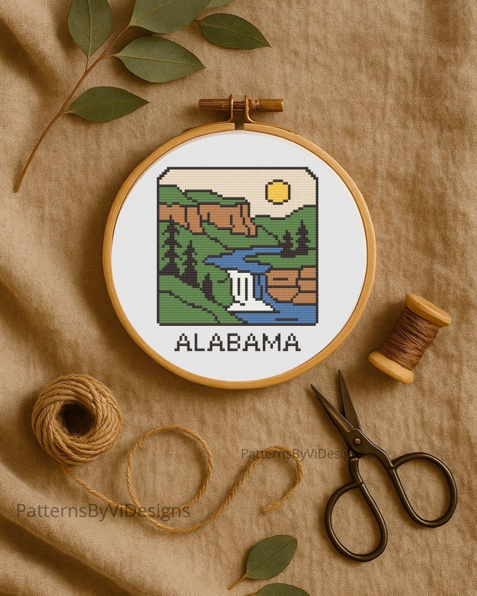 Alabama Little River Canyon Cross Stitch Pattern - Minimal USA State ...