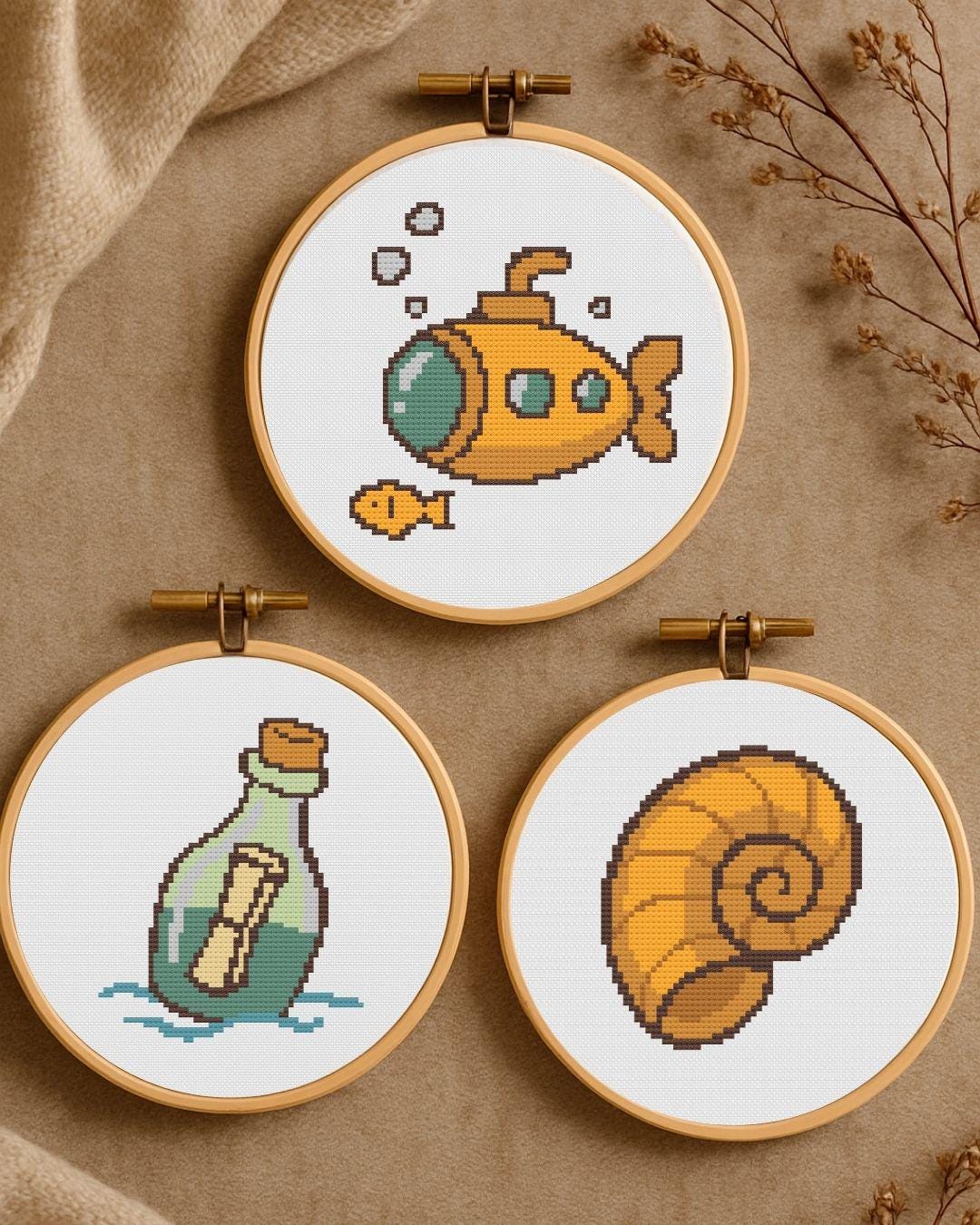 Mini Underwater Cross Stitch Pattern Set - 3 Beginner Cross Stitch ...