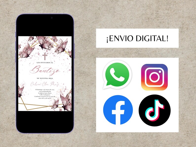 Plantilla De Invitación De Bautismo Con Mariposas En Español ...