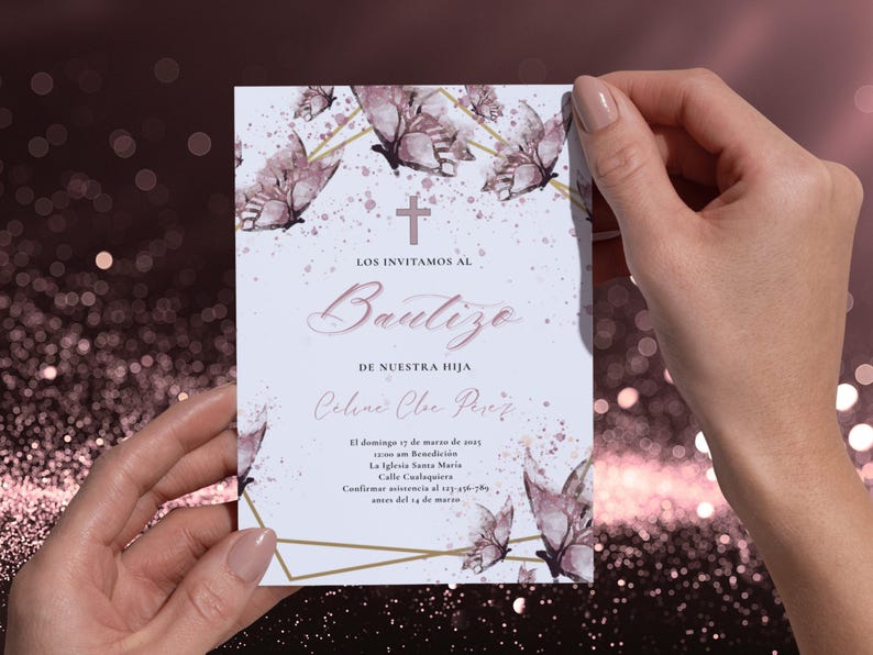Plantilla De Invitación De Bautismo Con Mariposas En Español ...