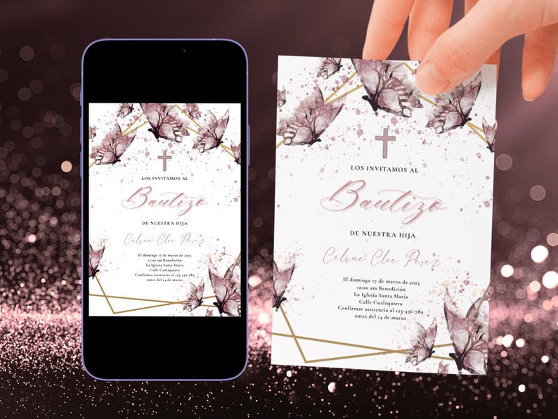 Plantilla De Invitación De Bautismo Con Mariposas En Español ...