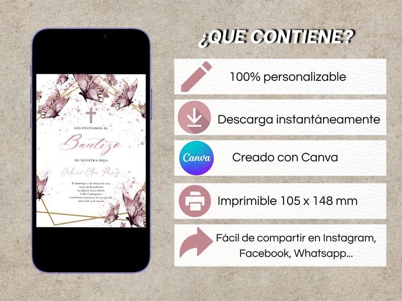 Plantilla De Invitación De Bautismo Con Mariposas En Español ...