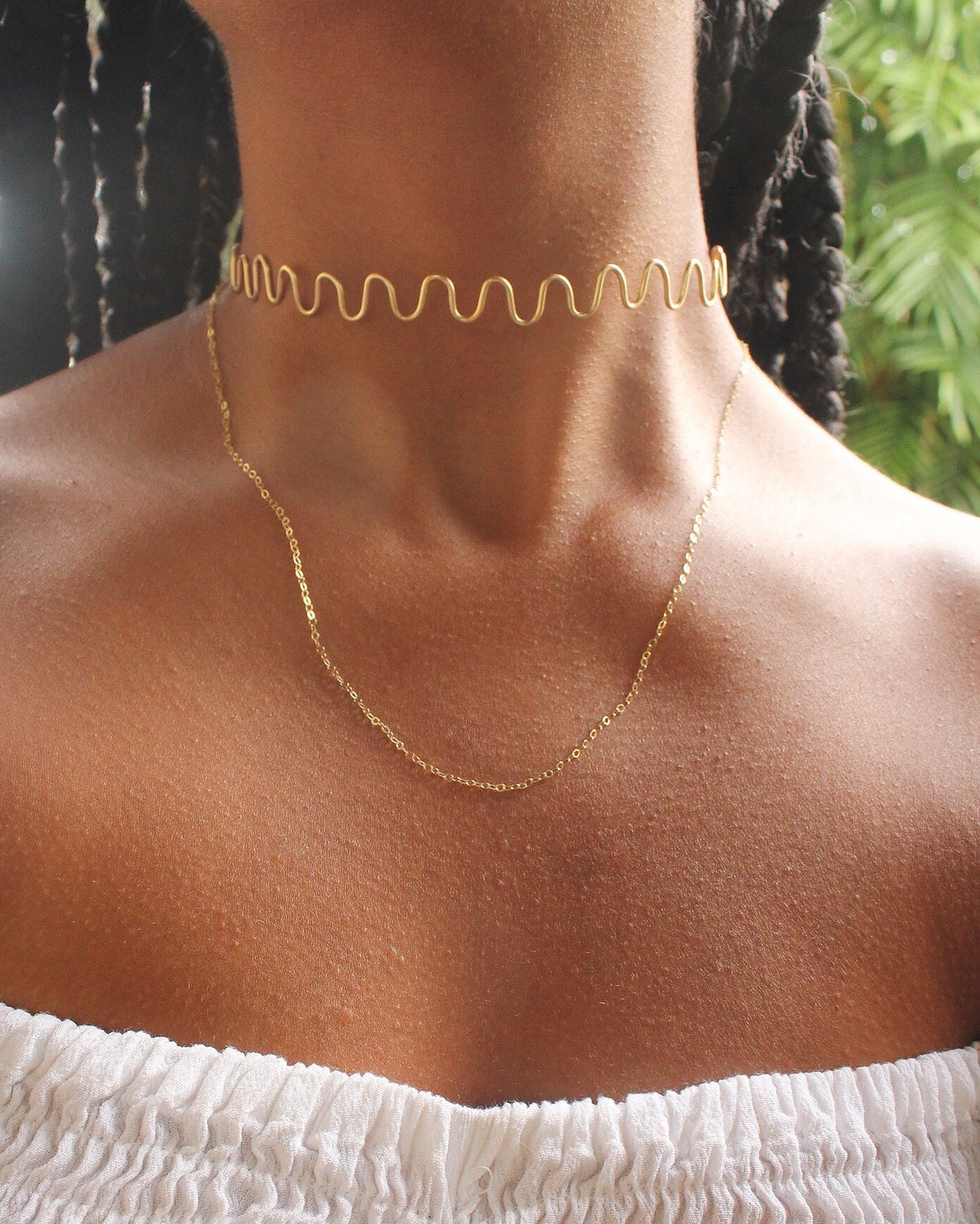 14K Gold & Brass Zig-zag Chained Choker | Etsy