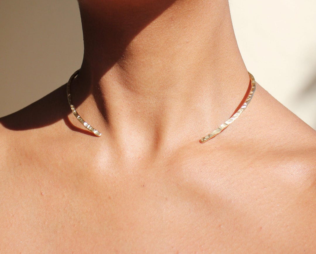 Golden Hammered Open Choker Cuff (14K Gold, Rose Gold, & Brass Options ...