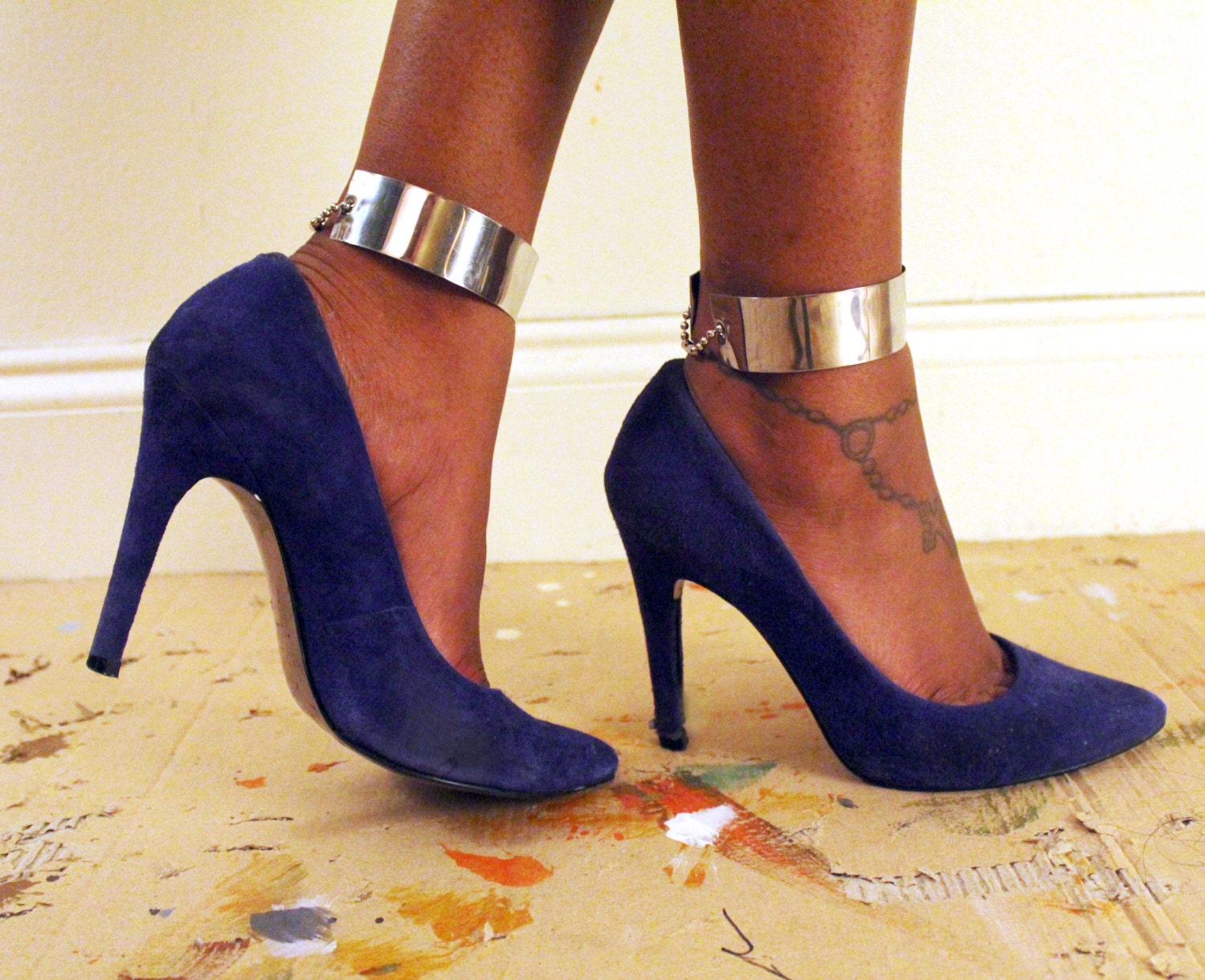 Solid Silver-tone Ankle Cuffs pair - Etsy