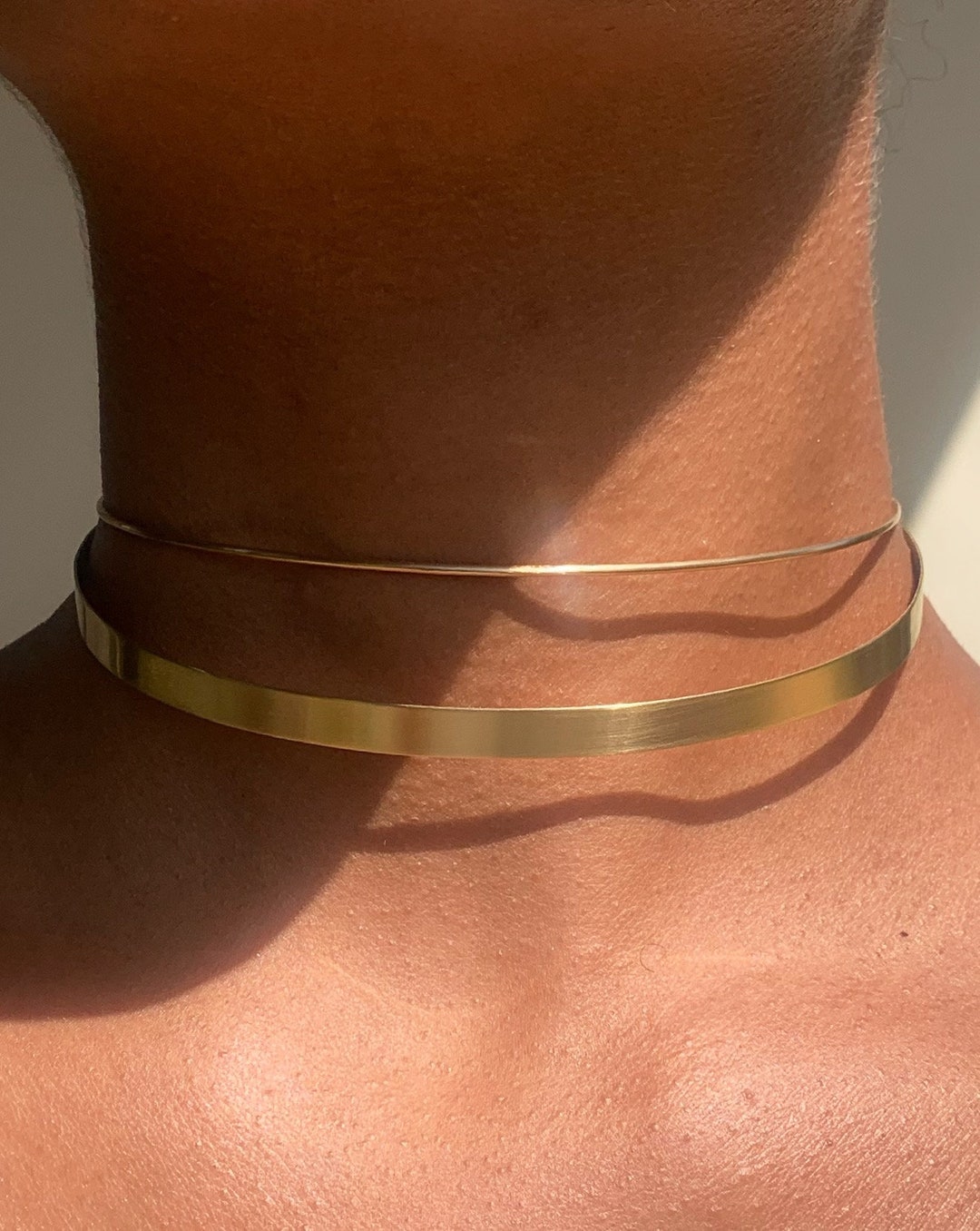 Gold Minimal Choker Set * Very Thin Metal Collar & Wire Choker * 2 ...