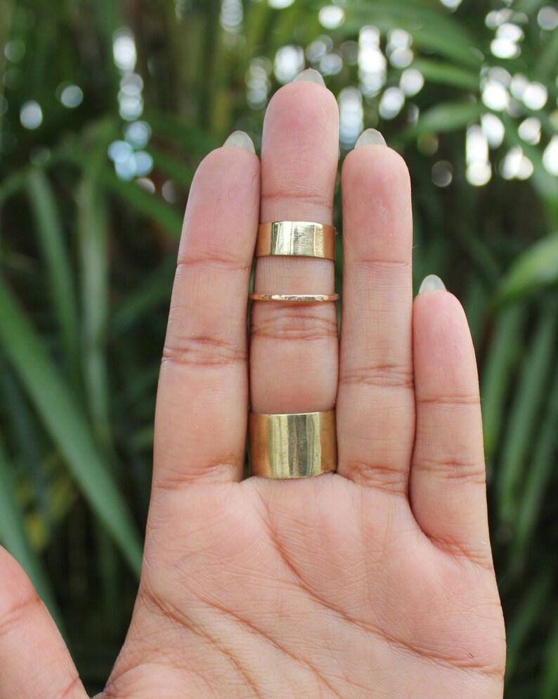 Gold Triple Ring Set Midi Knuckle & Thick Bands soldered | Etsy