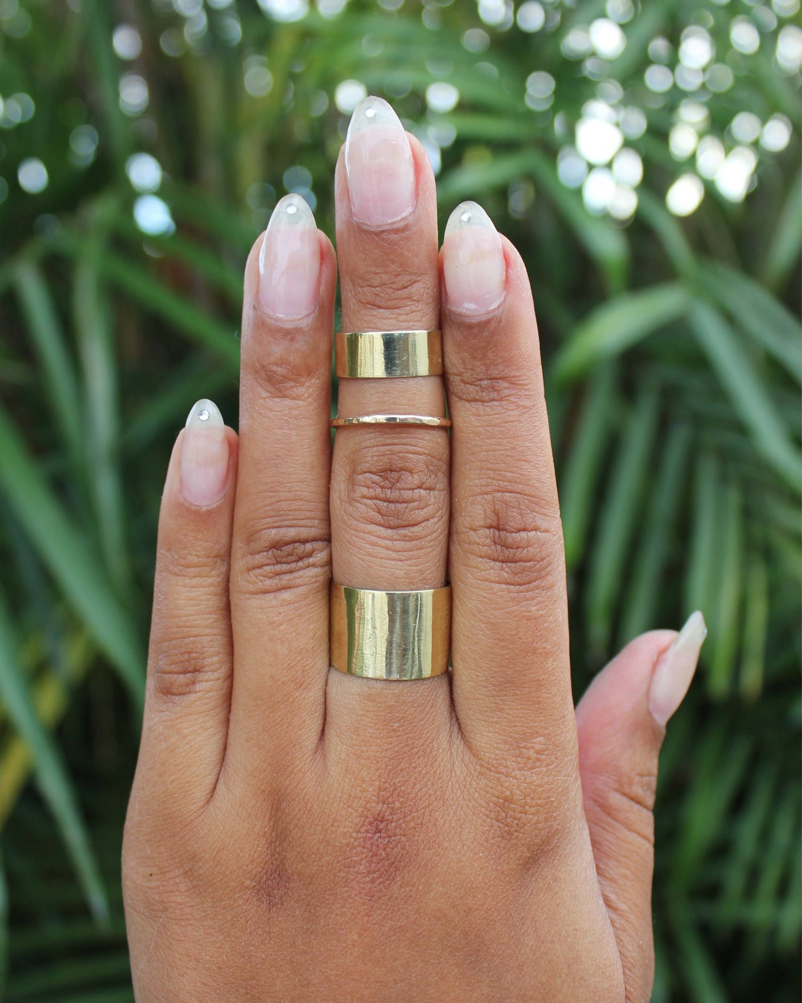 Gold Triple Ring Set Midi Knuckle & Thick Bands soldered | Etsy