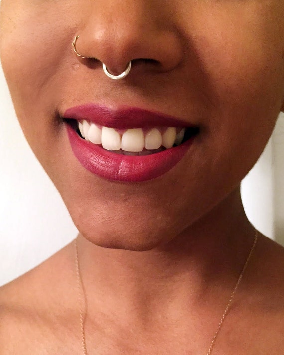 Hammered Sterling Silver Fill Nosering Faux Septum Pierced | Etsy