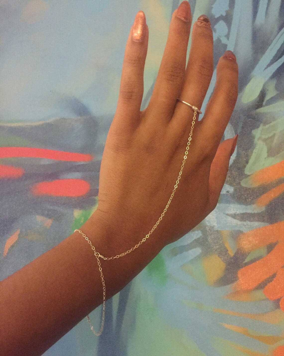 Silver Hand Chain & Ring Bracelet delicate Chain Adjustable - Etsy