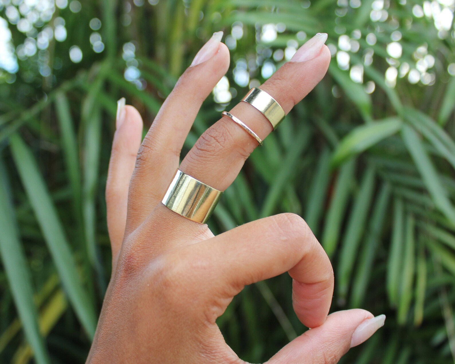 Gold Triple Ring Set Midi Knuckle & Thick Bands soldered | Etsy