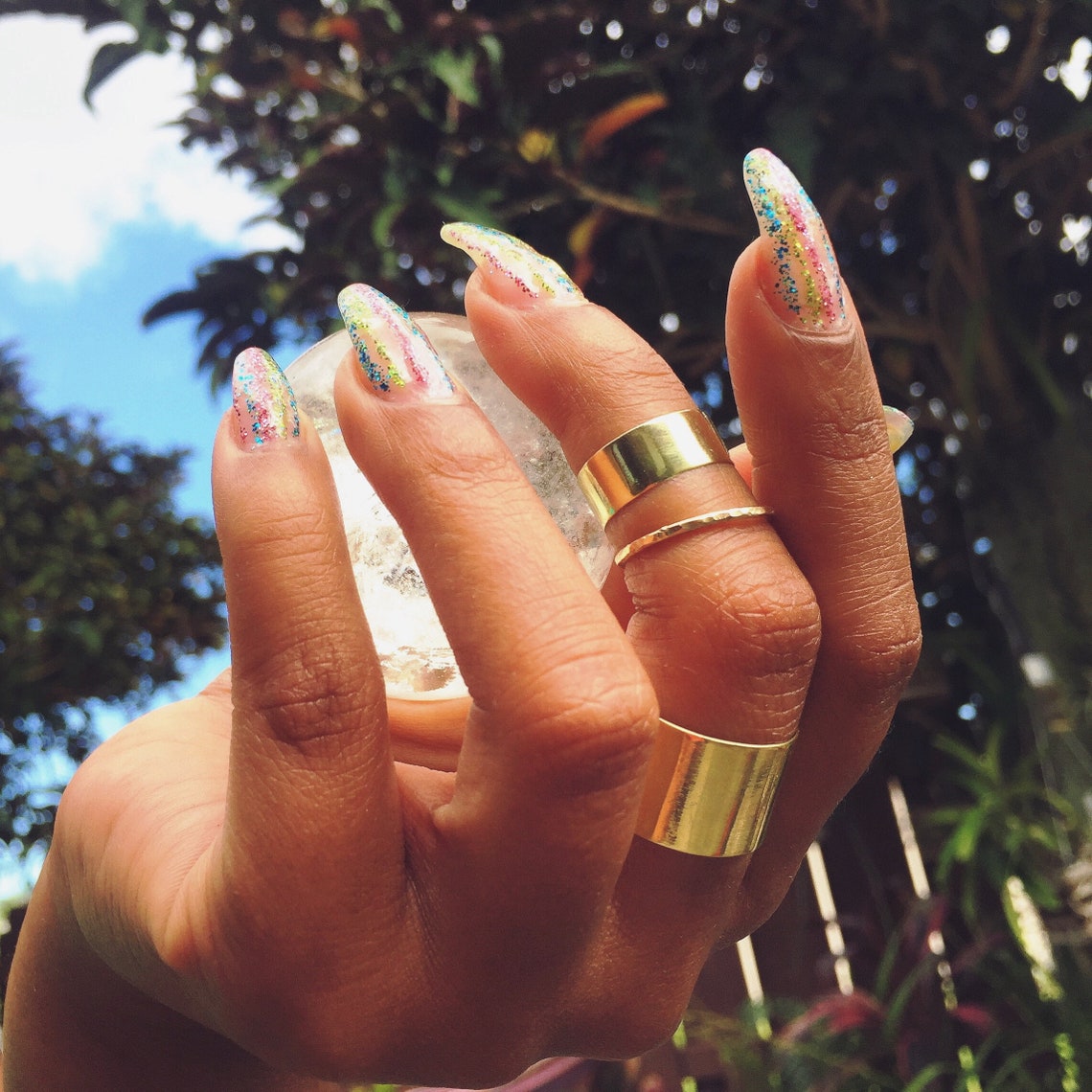 Gold Triple Ring Set Midi Knuckle & Thick Bands soldered - Etsy