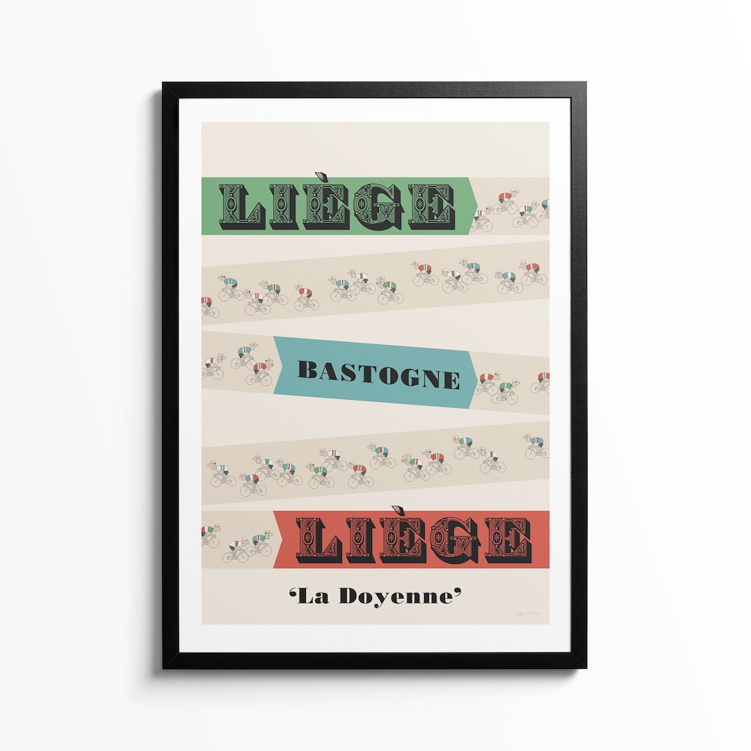 Cycling Monuments Poster, Illustrated Cyclists, Typographical Sport ...