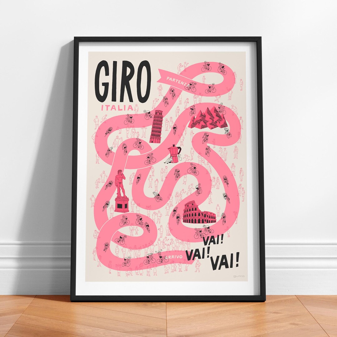 Giro Cycling Poster, Retro Bike Art, Cycling Grand Tour Print, Cyclist ...