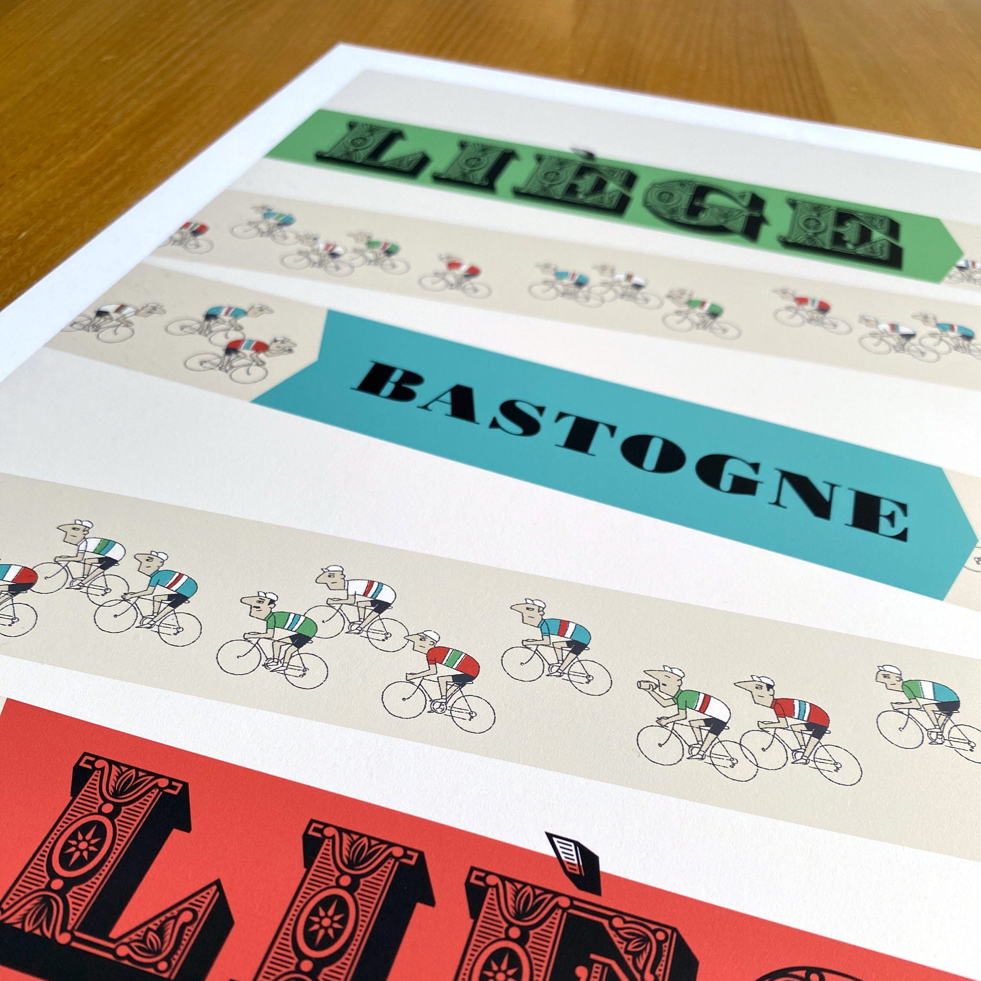 Cycling Monuments Poster, Illustrated Cyclists, Typographical Sport ...