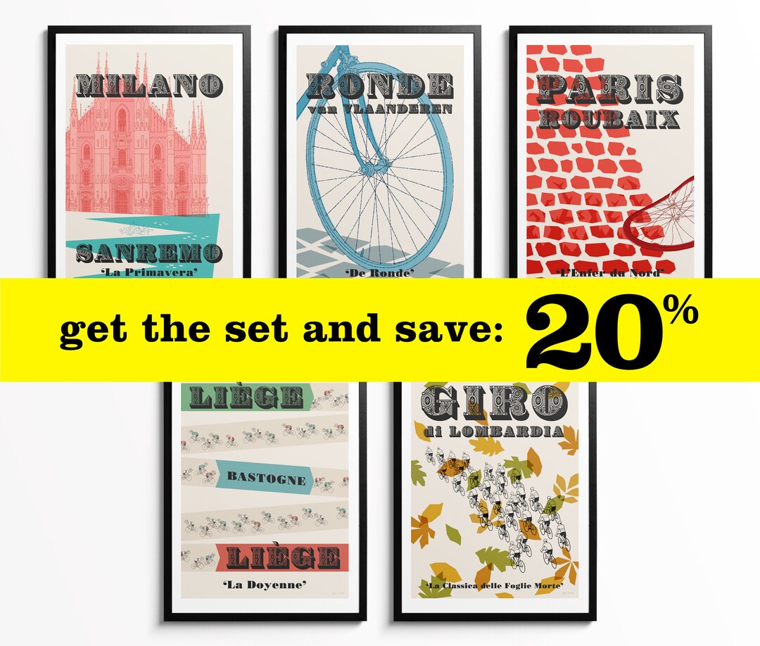 Monuments Cycling Prints Set of 5 Cycling Posters Milan-san - Etsy