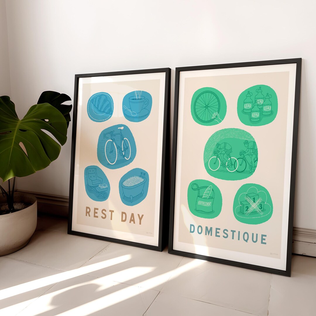 Cycling Terms Set of Two Prints, Illustrative Bicycle Wall Art, Retro ...