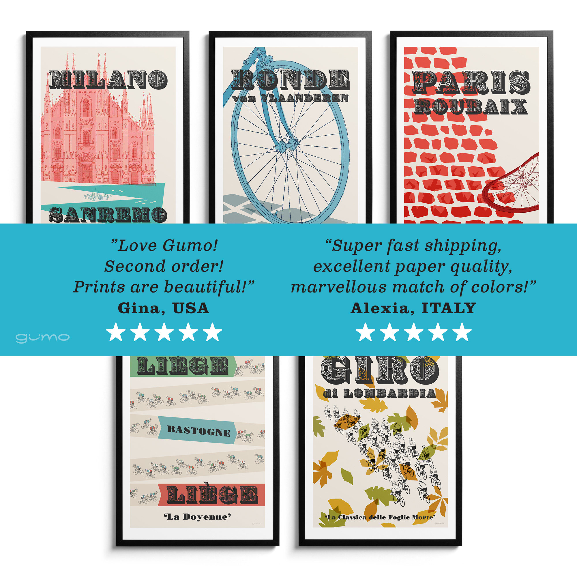 Monuments Cycling Prints, Set of 5 Cycling Posters, Milan-san Remo ...