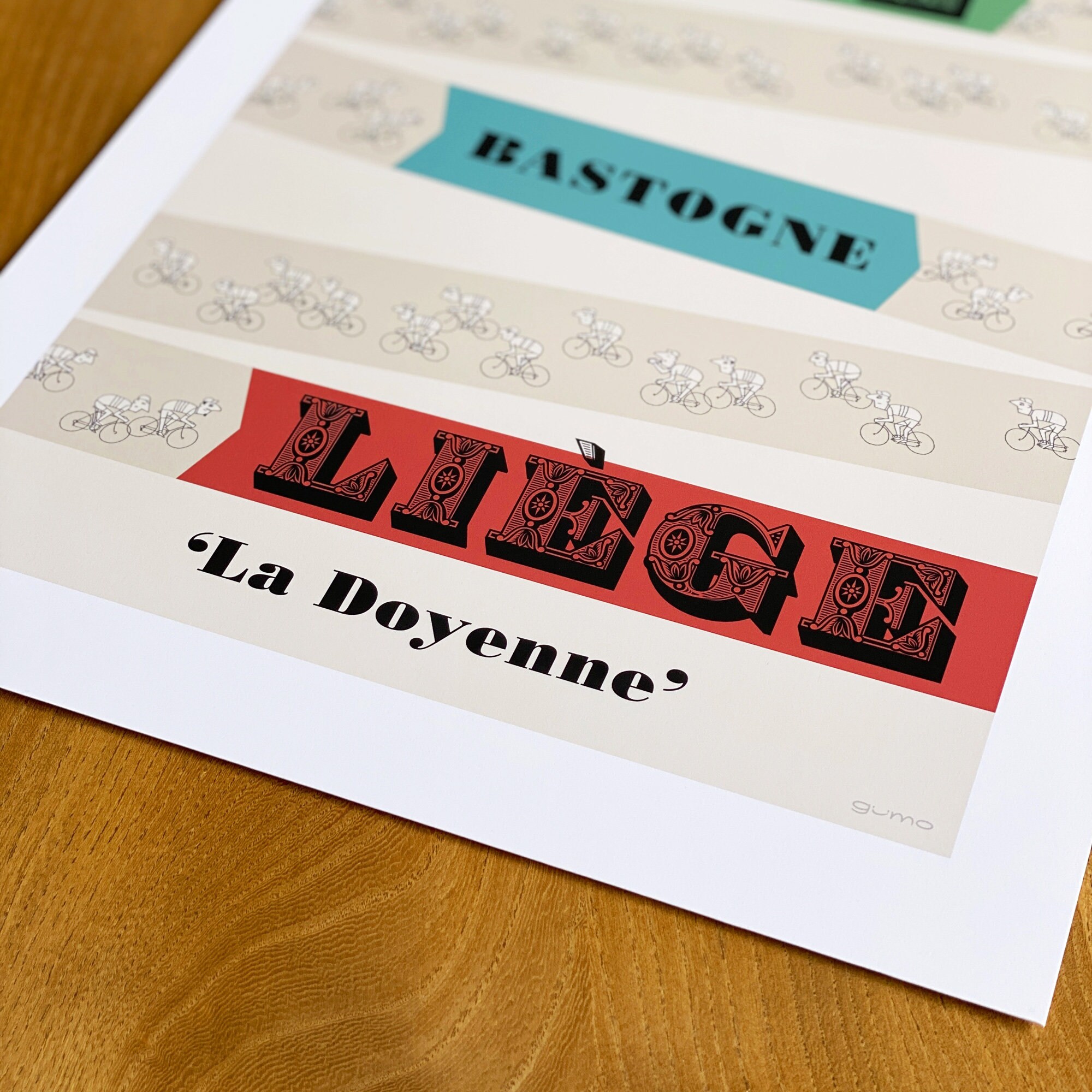 Cycling Monuments Poster, Illustrated Cyclists, Typographical Sport ...