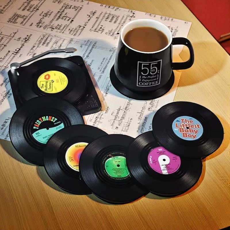 Retro Vinyl Record Coaster Set: ABS Plastic Music Decor - Etsy