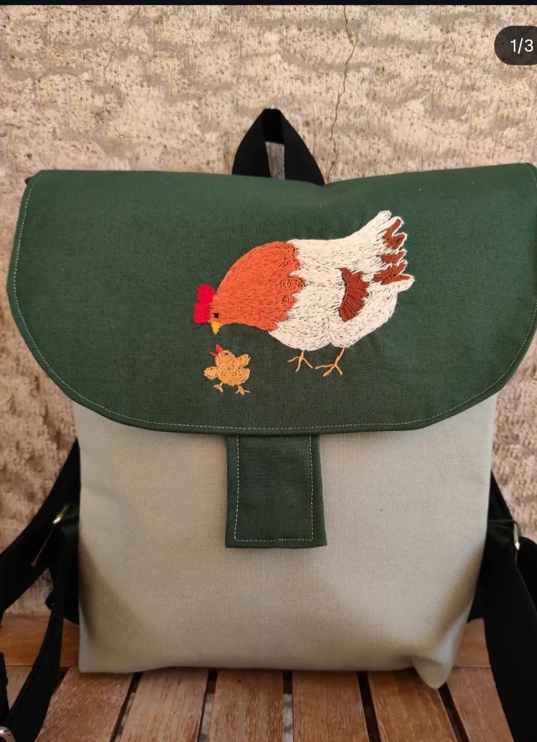 Handmade Backpack-embroidered Chicken-mini Backpack-artistic Bag ...