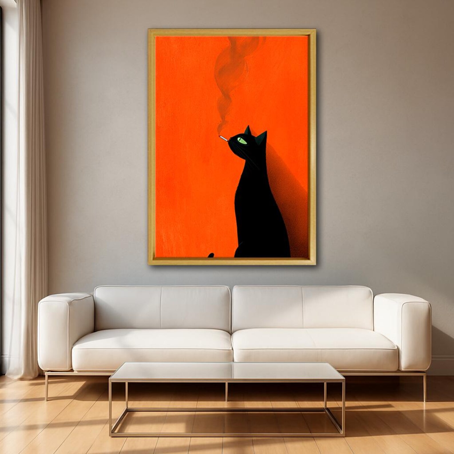 Black Cat Wall Art – Modern Cat Canvas Print With Red Background ...