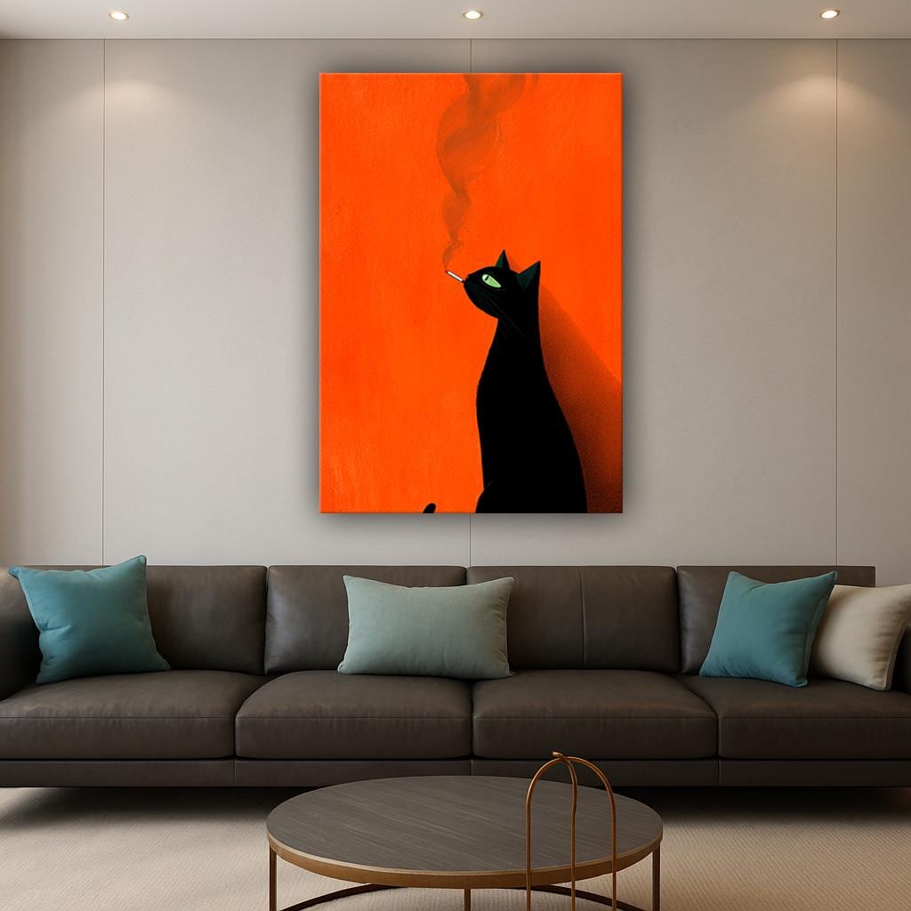 Black Cat Wall Art – Modern Cat Canvas Print With Red Background ...
