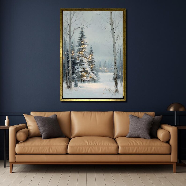 Winter Forest Canvas Wall Art, Snowy Pine Trees With Christmas Lights ...