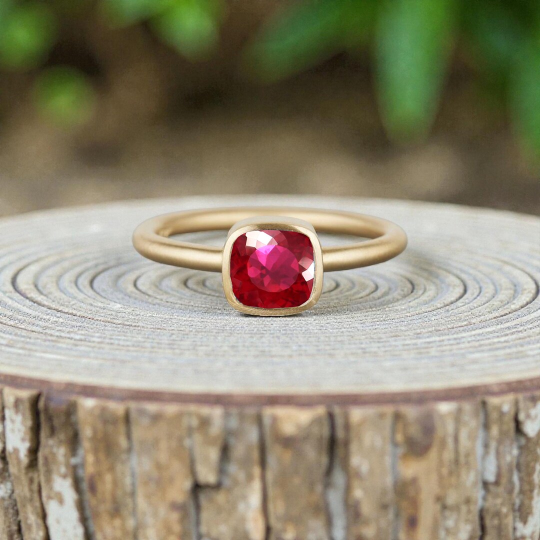 Red Ruby Gold Plated Ring – Cushion Cut Gemstone - Etsy