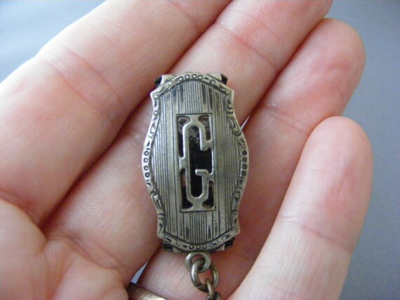20s Mens Belt Watch Fob Silver Flapper Period "G" 1' … - Gem