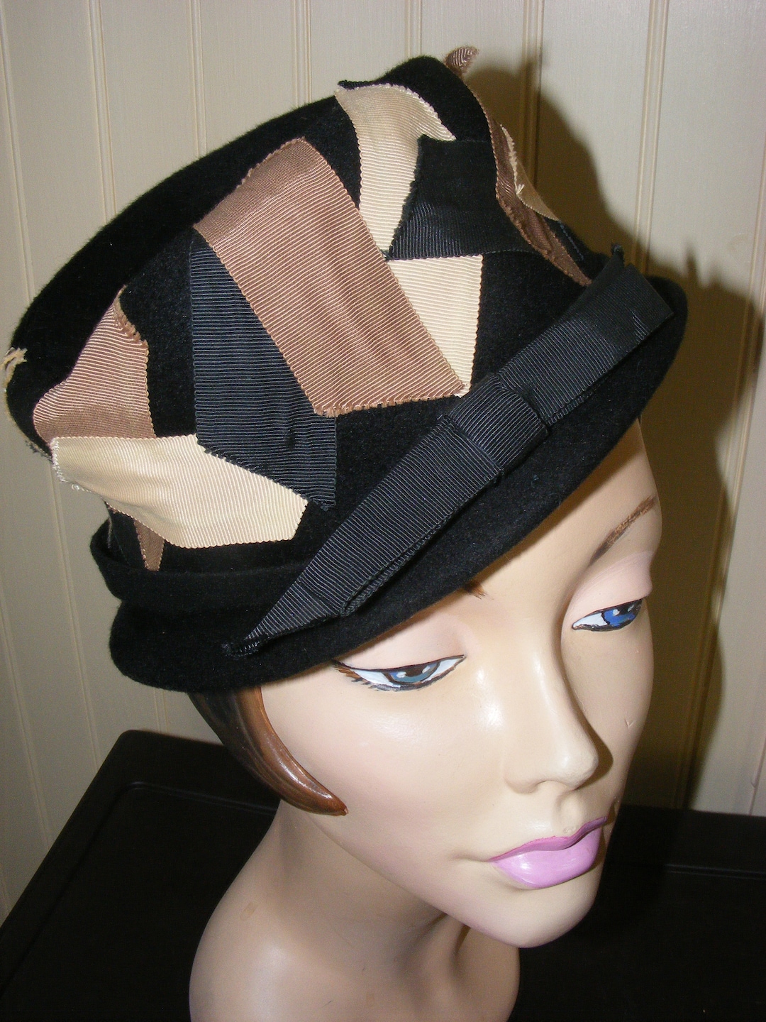 60s Hat Black Wool Felt Tall Pillbox Style Decorative Glenover - Etsy