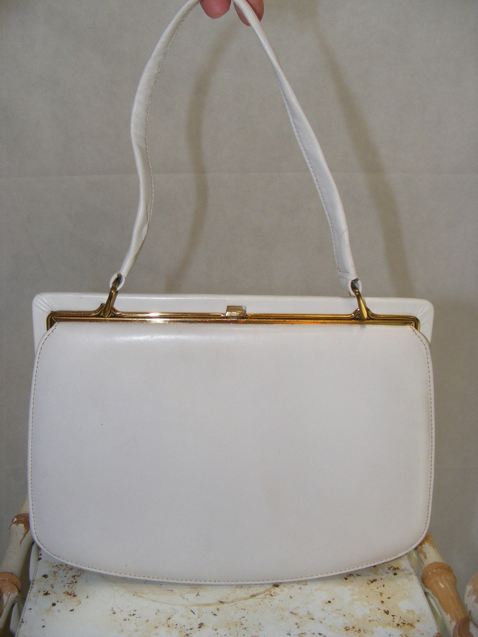 1960s Pocketbook Handbag Ivory Leather Mod Buckle Accent Perry - Etsy