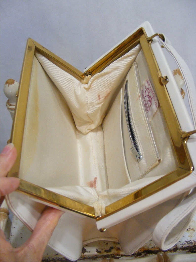 1960s Pocketbook Handbag Ivory Leather Mod Buckle Accent Perry - Etsy