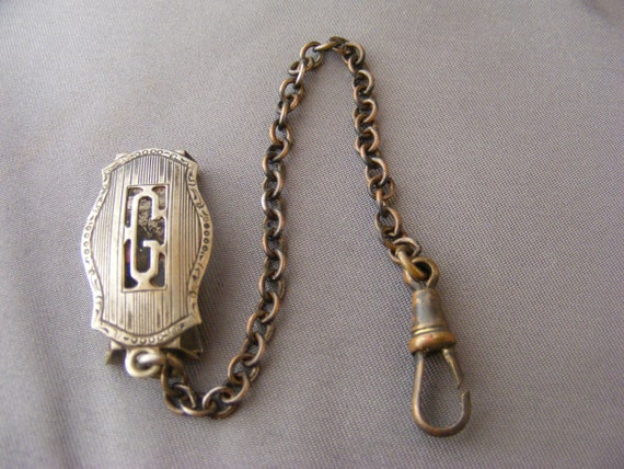20s Mens Belt Watch Fob Silver Flapper Period "G" 1' … - Gem