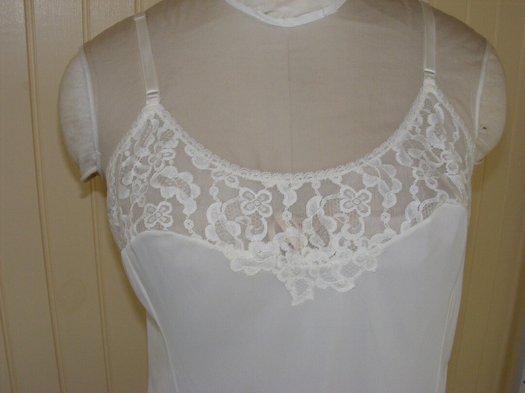 60s Full Slip Deadstock 38 Tall Formfit Rogers White Nylon Lace Bodice ...