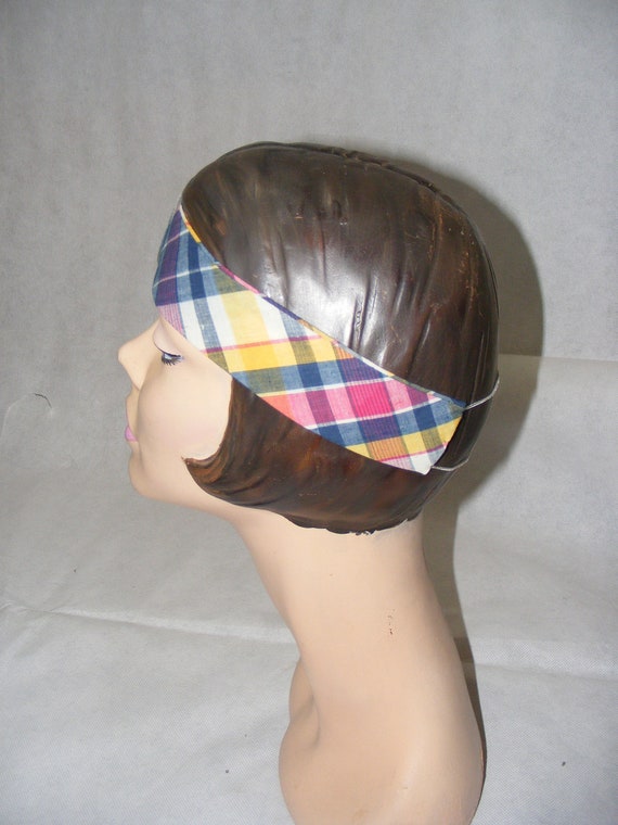 1960s Headband Blue Plaid Classic Vintage Hair Access… - Gem