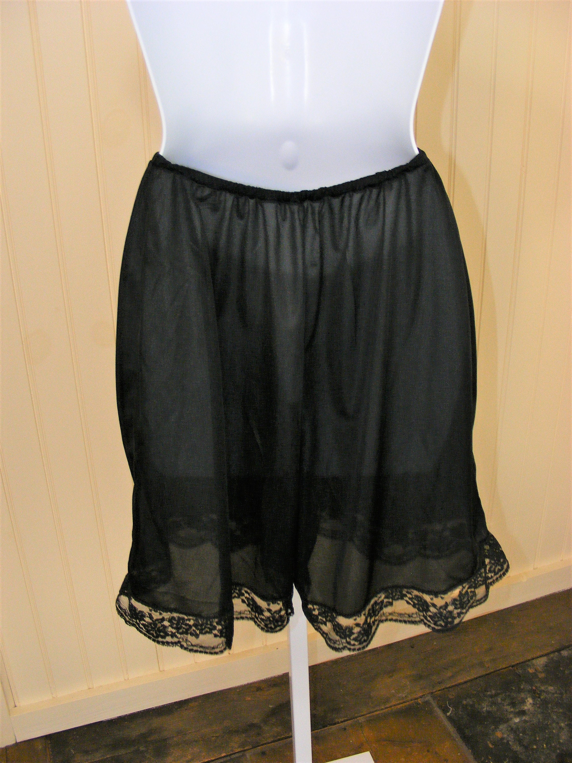 70s Half Slip Pants Pantie Slip Black Nylon Lacey Split Legs M - Etsy