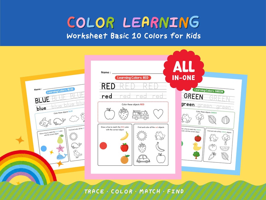 Preschool Color Learning Pack for Kids | 10 Printable Color Worksheets ...