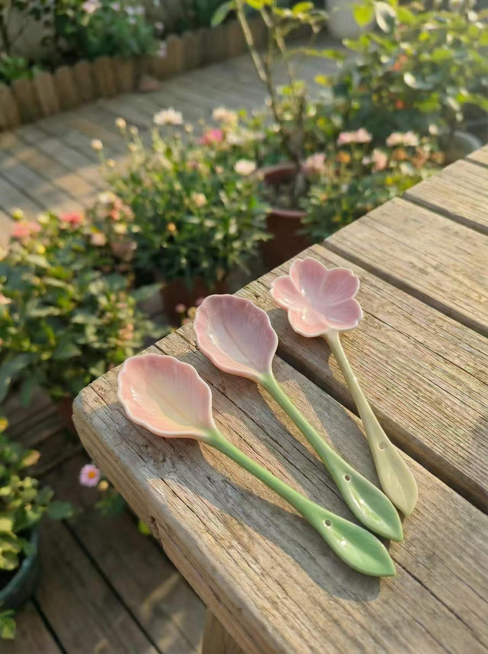 Handmade Flower Ceramic Spoon Set, Sakura, Sweet Pea & Tulip Spoons ...