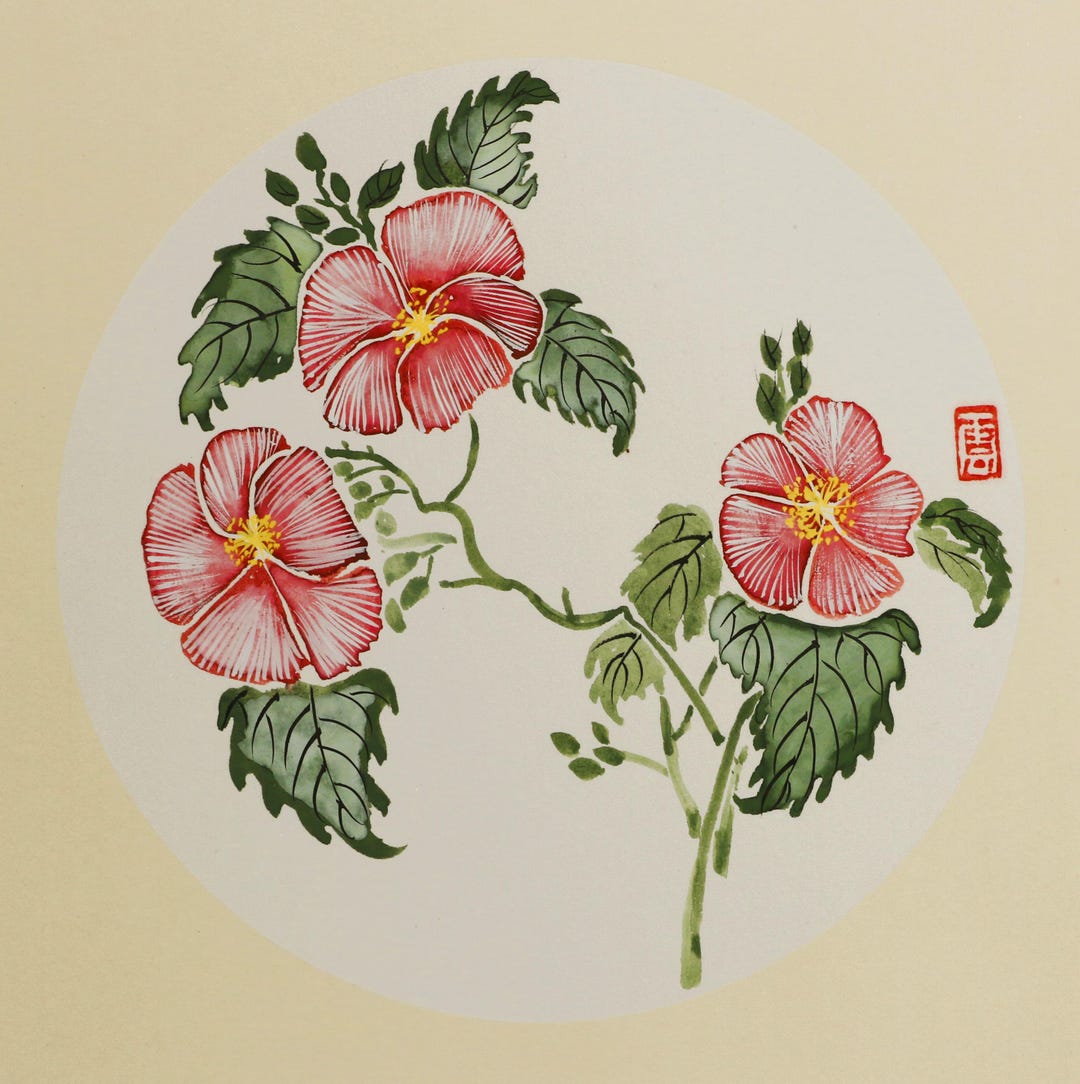Scarlet Trio - Traditional Original Hand Painted Chinese Ink Brush ...